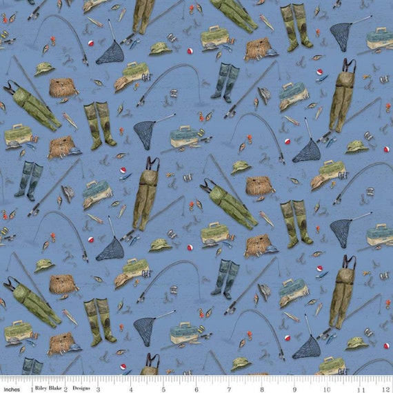 Craft Supplies & Tools At the Lake Fish Blue Fabric Yardage Riley Blake ...