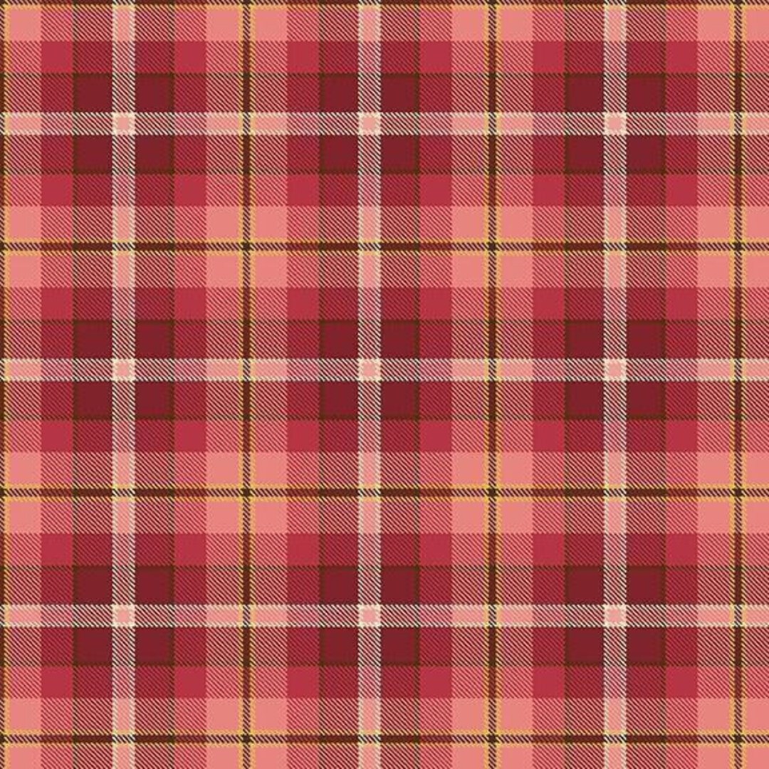 Red & Pink Plaid Fabric Live Love Meow Leanne Anderson for Henry Glass ...