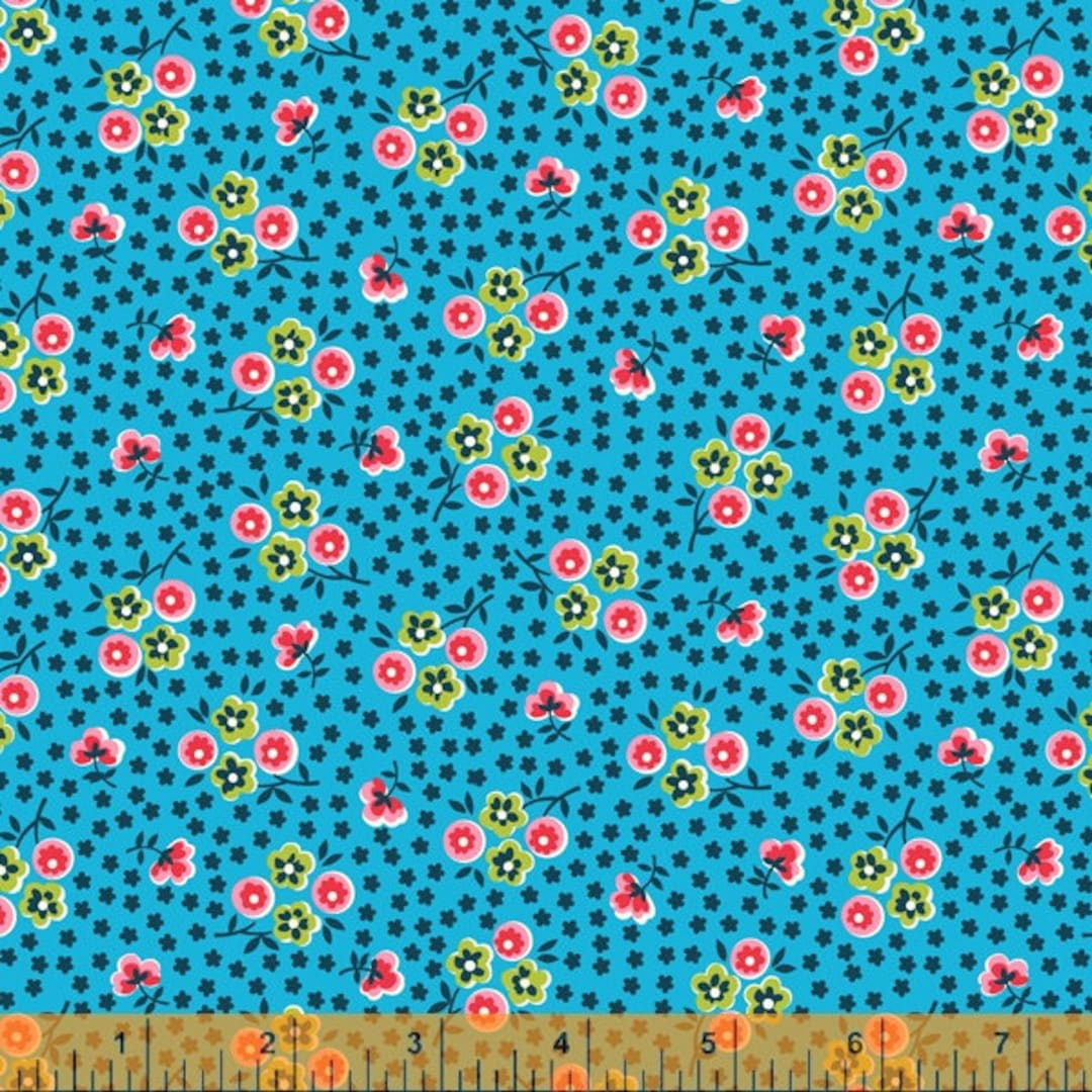 Five + Ten Pop Blue Posey, Denyse Schmidt for Windham Fabrics, 52482-4, 100% Quilting Cotton Cut ...