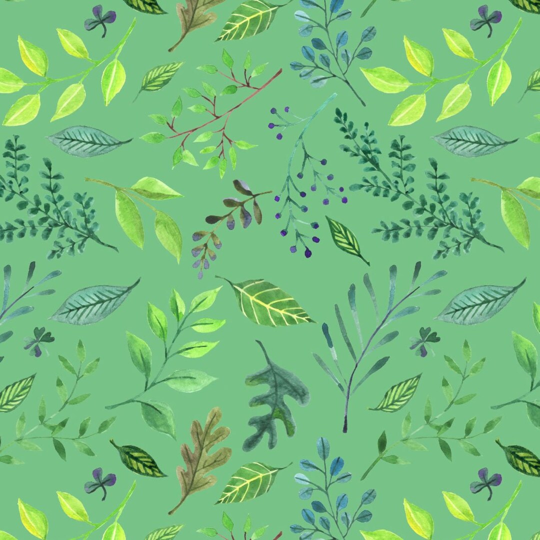 7/8 Yard REMNANT Finch & Fern Leaf Toss Light Green, Emma Lea Creative ...