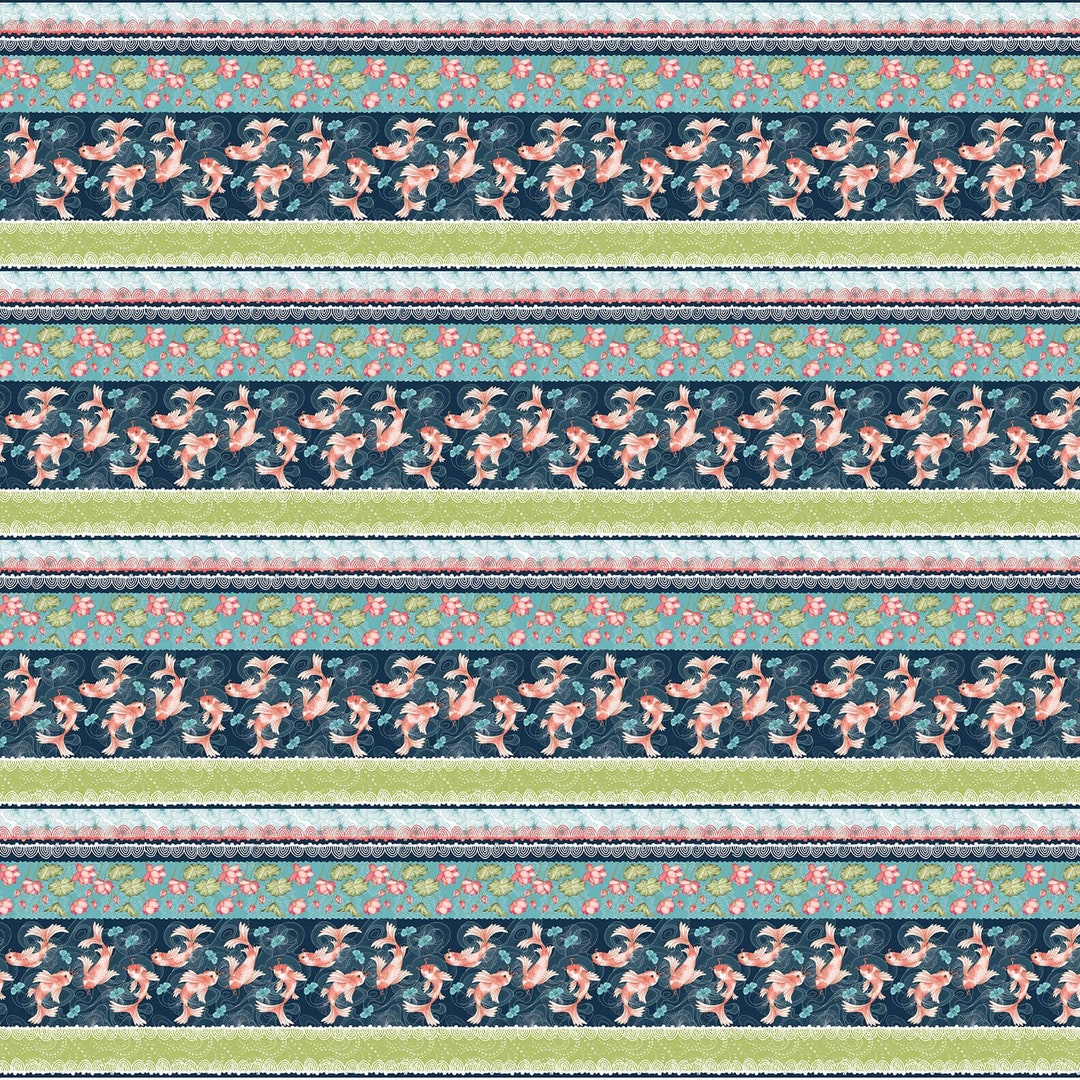 Koi Garden Border Stripe Multi by Nancy Archer for Studio E Fabrics ...