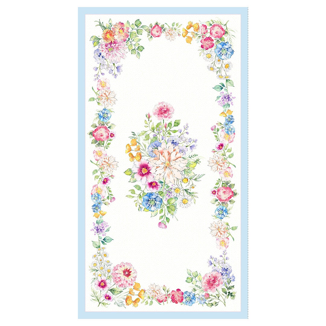 Cherish 24 Floral Fabric Panel White by Heatherlee Chan for Clothworks ...