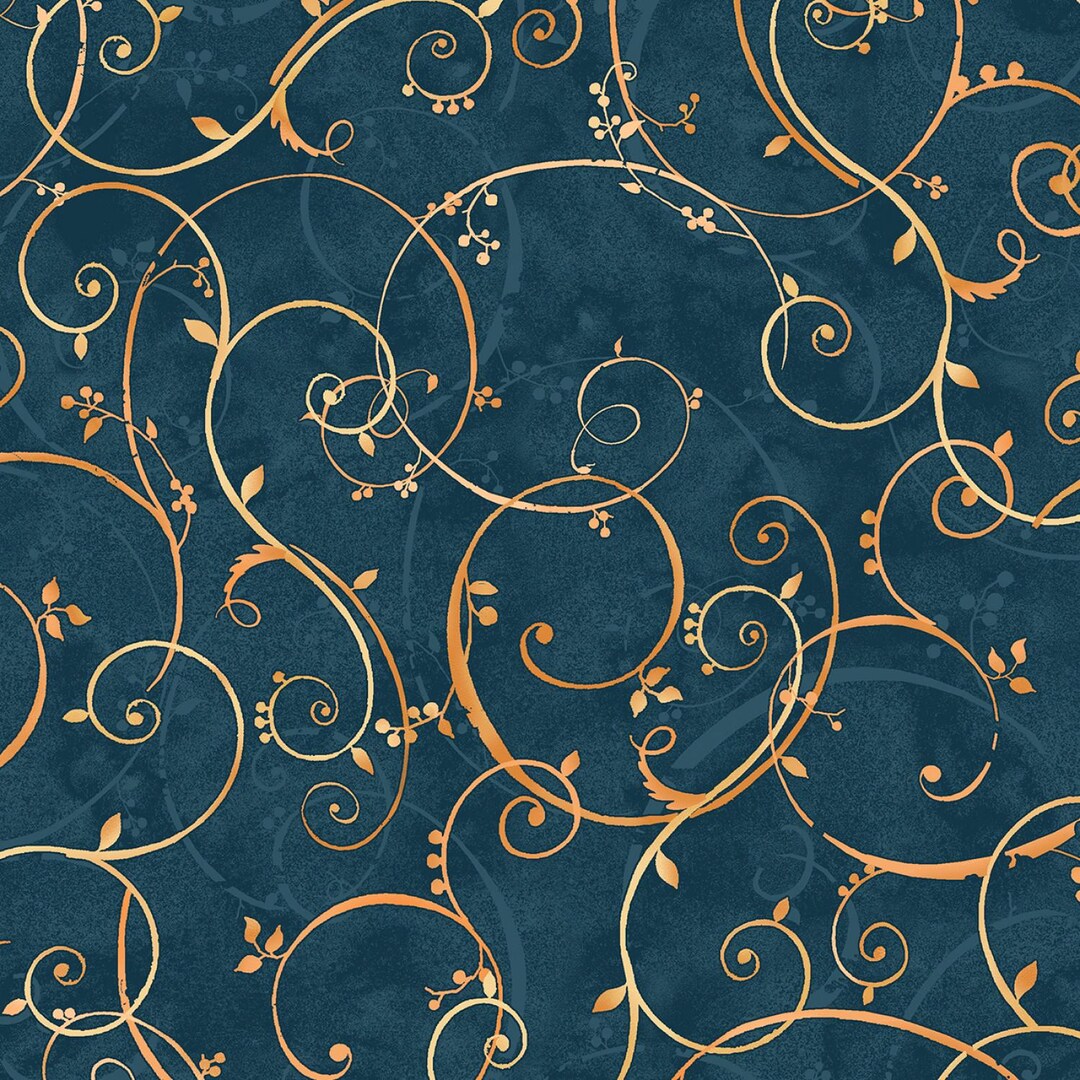 Bountiful Navy Golden Scroll, Sandy Clough for P&B Textiles, 5883-N ...