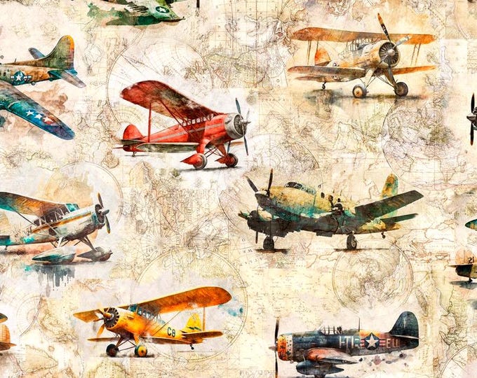 Flying High Tan Airplane Toss, Dan Morris for QT Fabrics, 30049-E, 100% ...