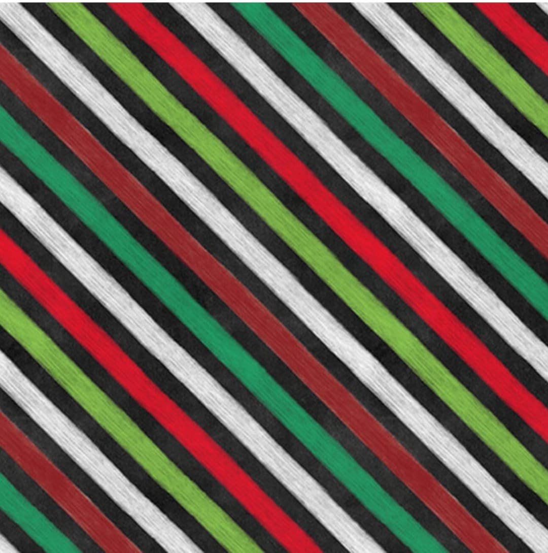 Black/multi Biased Stripe Cotton Fabric, Mistletoe Magic by Blank ...