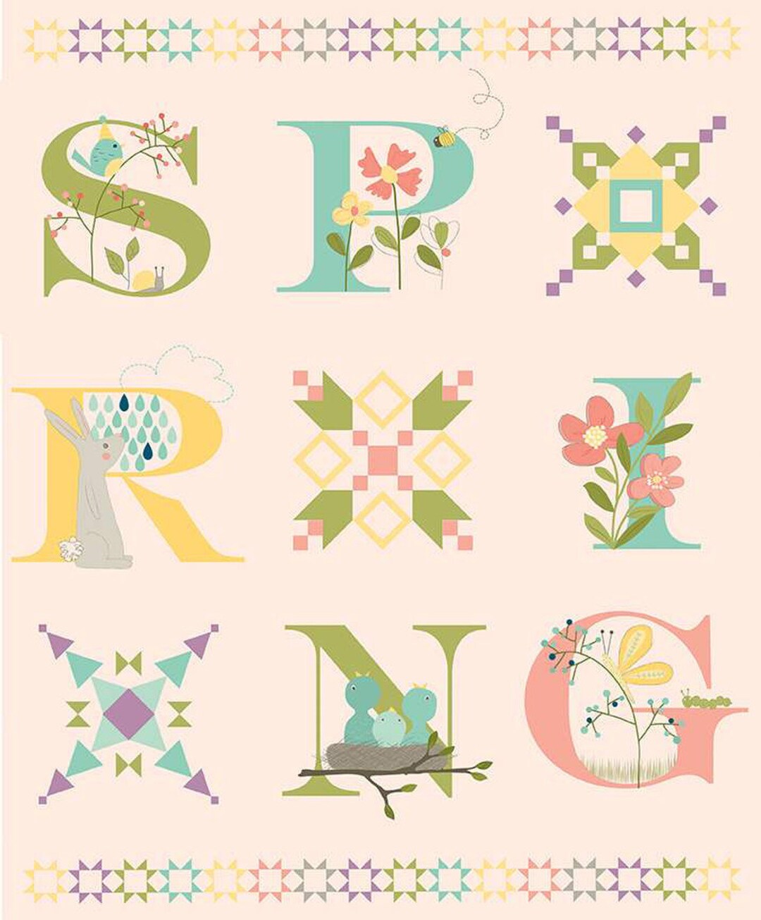 Hello Spring 36" Block Letter Panel Blush, Sandy Gervais for Riley ...