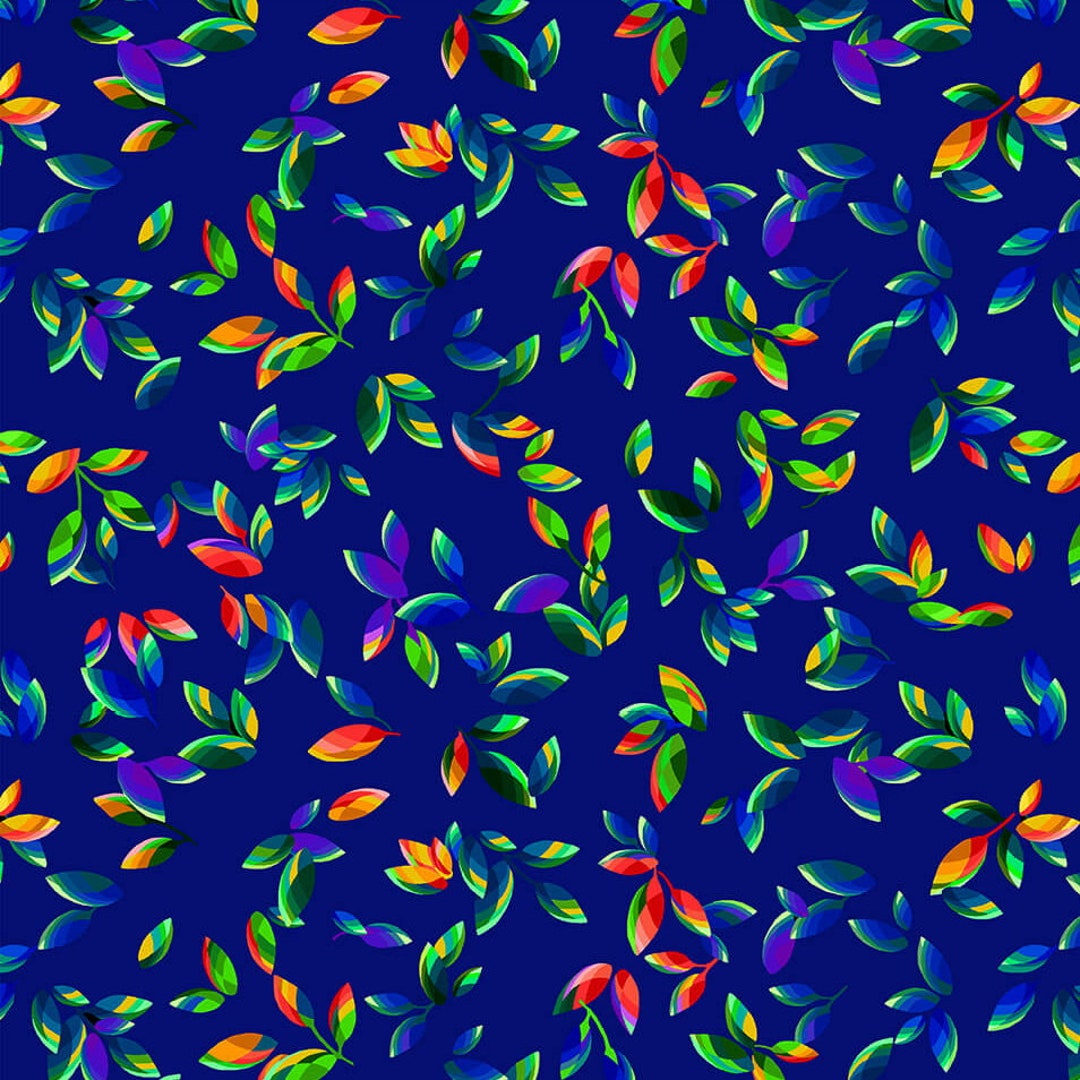 Fractal Flowers Indigo Blue Tossed Leaves, Art Loft for Studio E ...