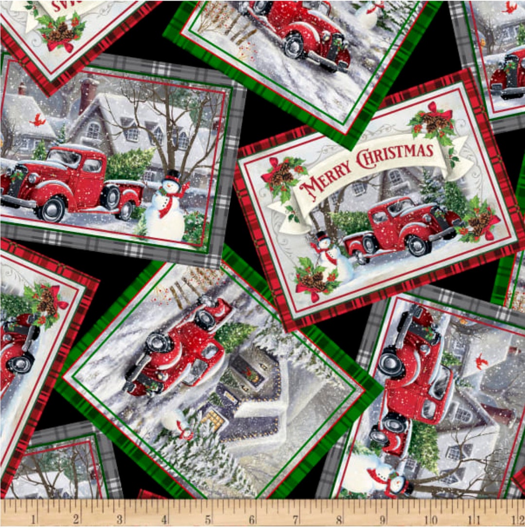 5/8 Yard REMNANT Winter Greetings Black Christmas Postcards Gina Jane ...