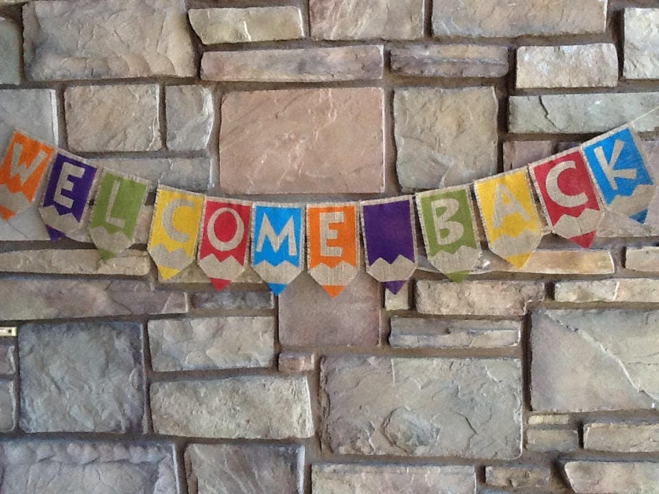WELCOME BACK to School Burlap Colored Pencil Banner | Etsy