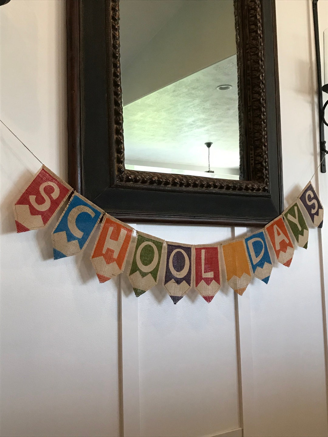 SCHOOL DAYS, Brightly Colored Indoor or Outdoor Burlap Banner. Each ...