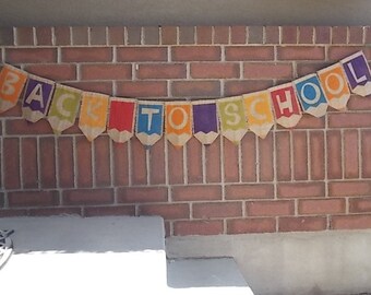 WELCOME BACK to School Burlap Colored Pencil Banner | Etsy