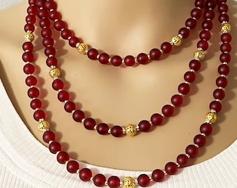 Long Maroon Chunky Beaded Necklace, Dark Red Long Acrylic Necklace With ...
