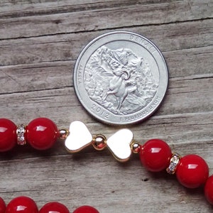Long Red Necklace With Golden Hearts, Long Woman Beaded Shell Pearl ...