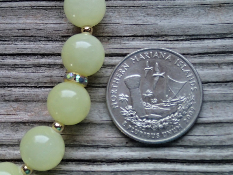 Long Pale Lemon Yellow Jade Chunky Necklace With Golden Accents, Gift ...