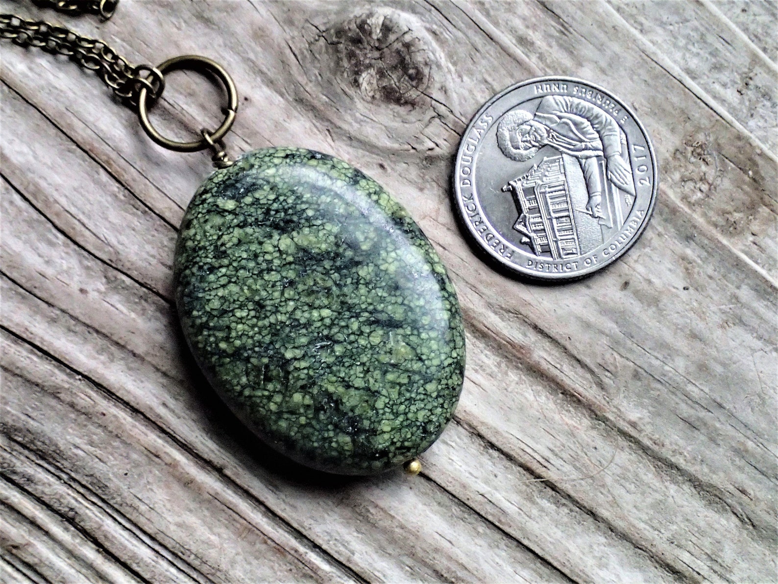 Superlong Green Stone on Chain Bohemian Camo Color Serpentine - Etsy