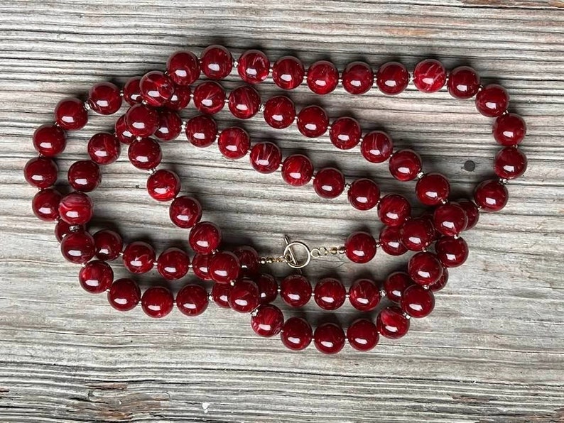 Long Maroon Chunky Beaded Necklace Dark Red Long Acrylic - Etsy