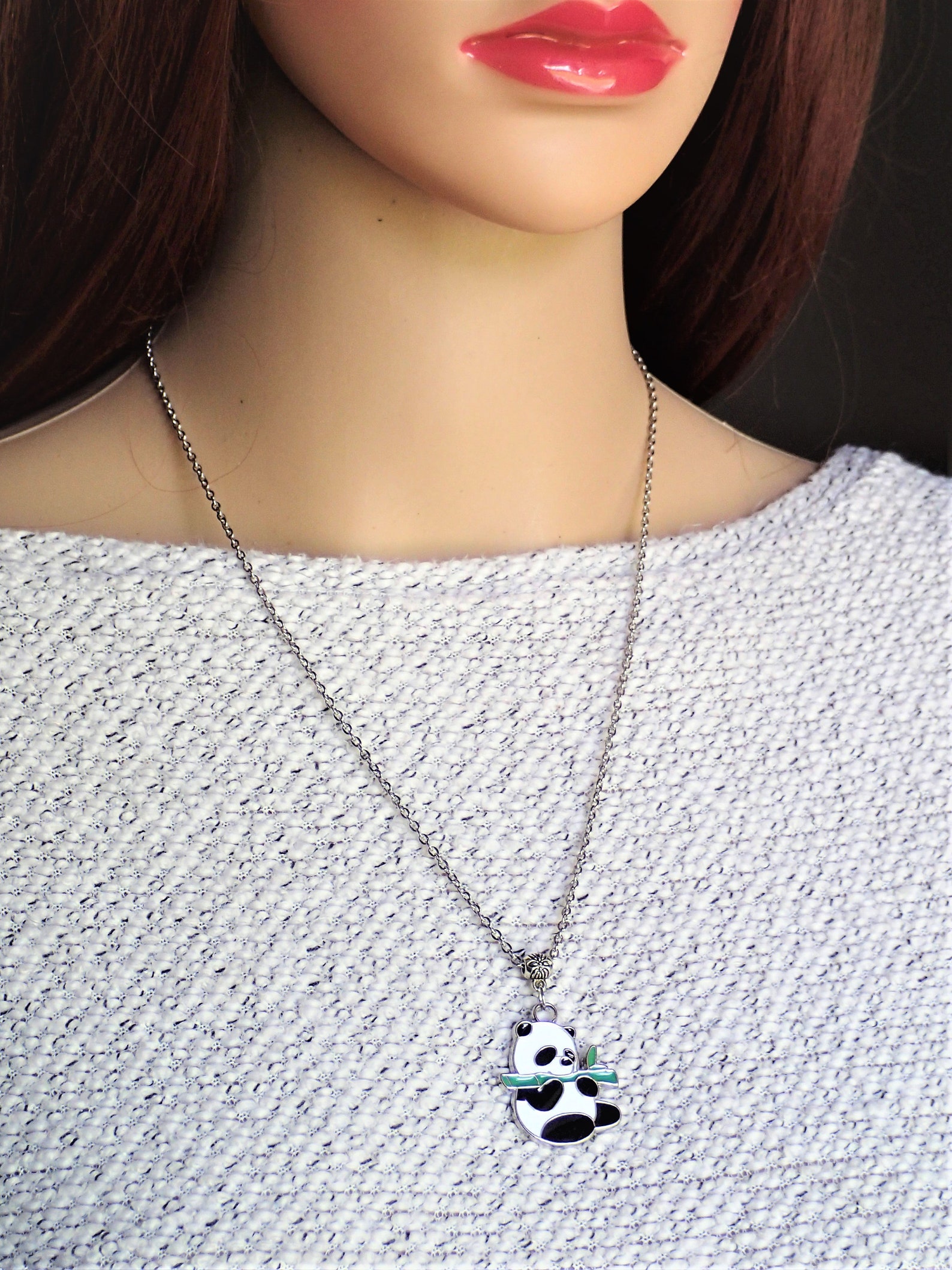 Panda Bear Enameled Pendant on Chain Necklace Panda Necklace - Etsy