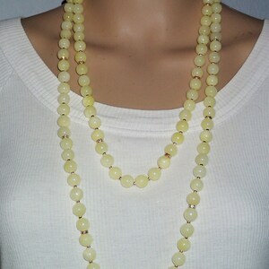 Long Pale Lemon Yellow Jade Chunky Necklace With Golden Accents, Gift ...
