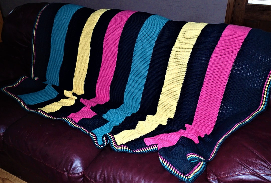 Colorful Cotton Blanket Knitted Throw Black Pink Teal and - Etsy