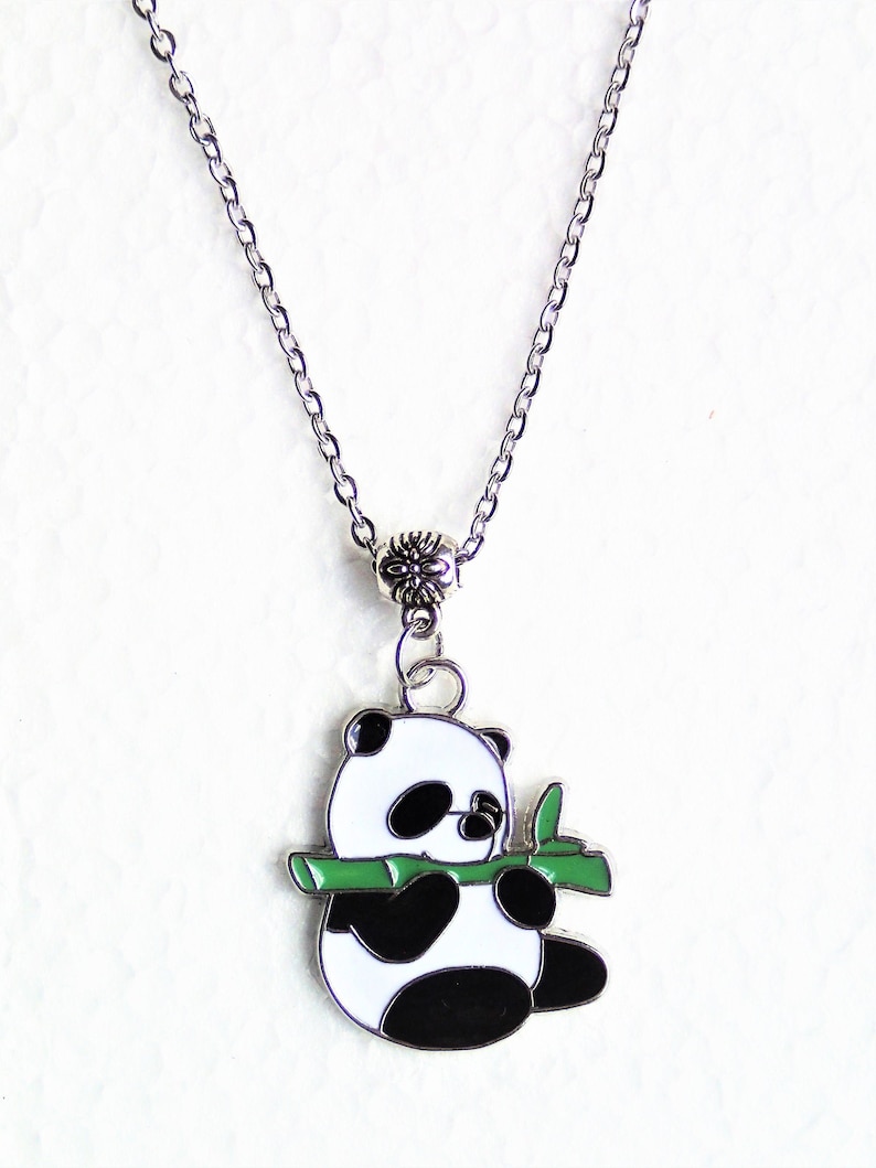 Panda Bear Enameled Pendant on Chain Necklace Panda Necklace - Etsy
