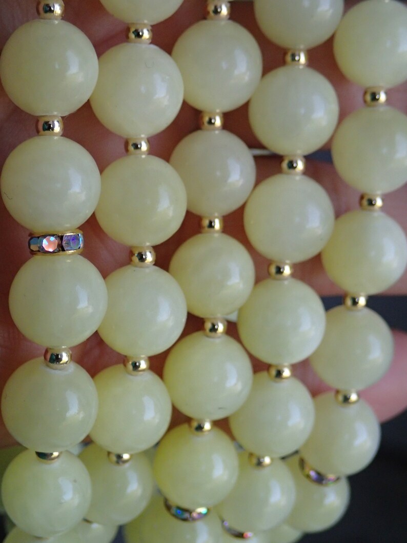 Long Pale Lemon Yellow Jade Chunky Necklace With Golden Accents, Gift ...