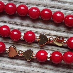 Long Red Necklace With Golden Hearts, Long Woman Beaded Shell Pearl ...