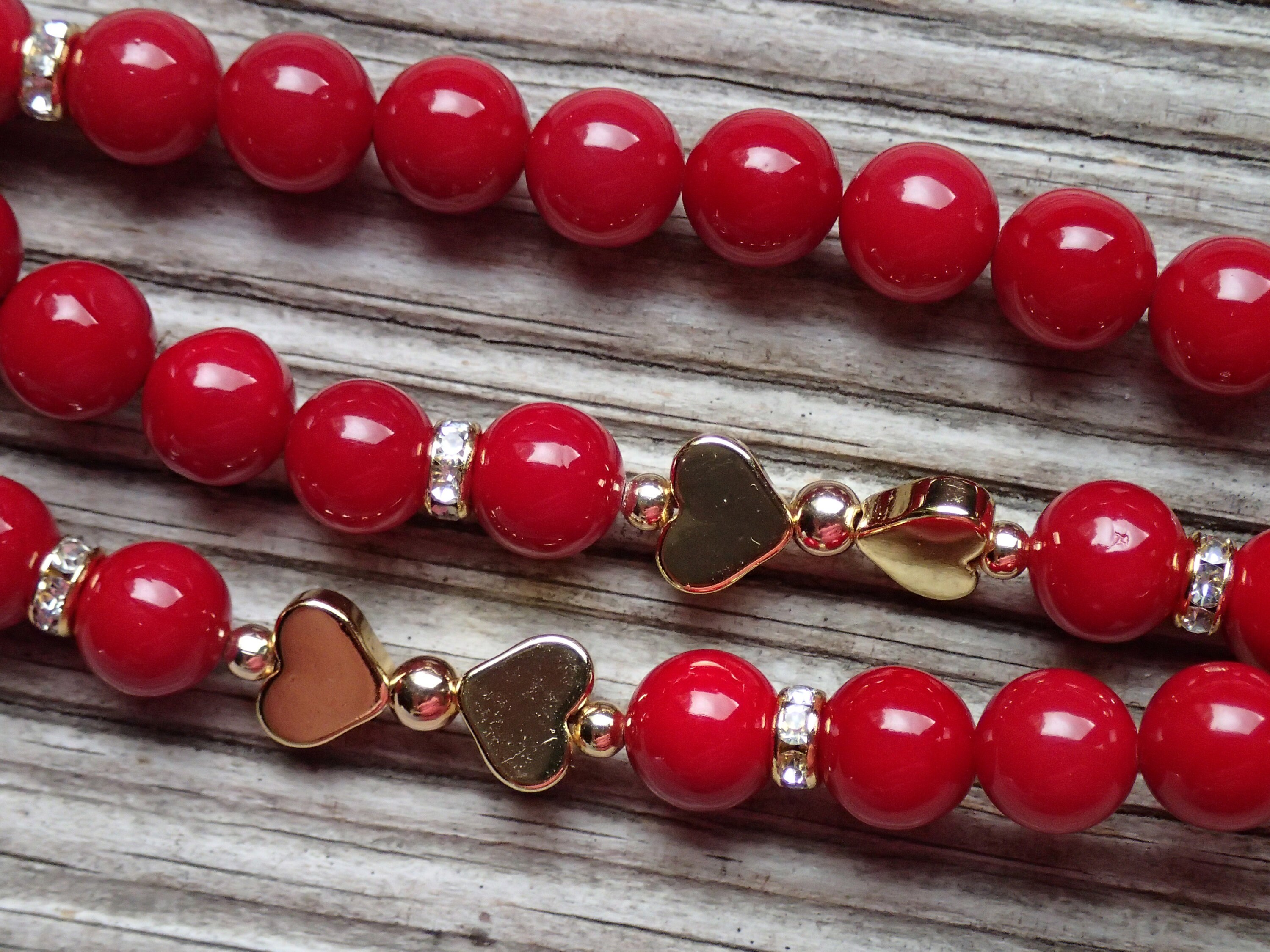 Long Red Necklace With Golden Hearts, Long Woman Beaded Shell Pearl ...