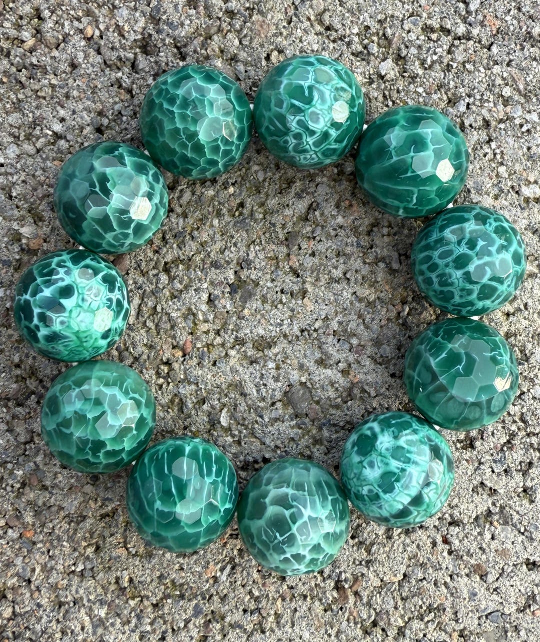 18 Mm Large Green Dragon Skin Agate Chunky Bracelet, Reptile Skin ...
