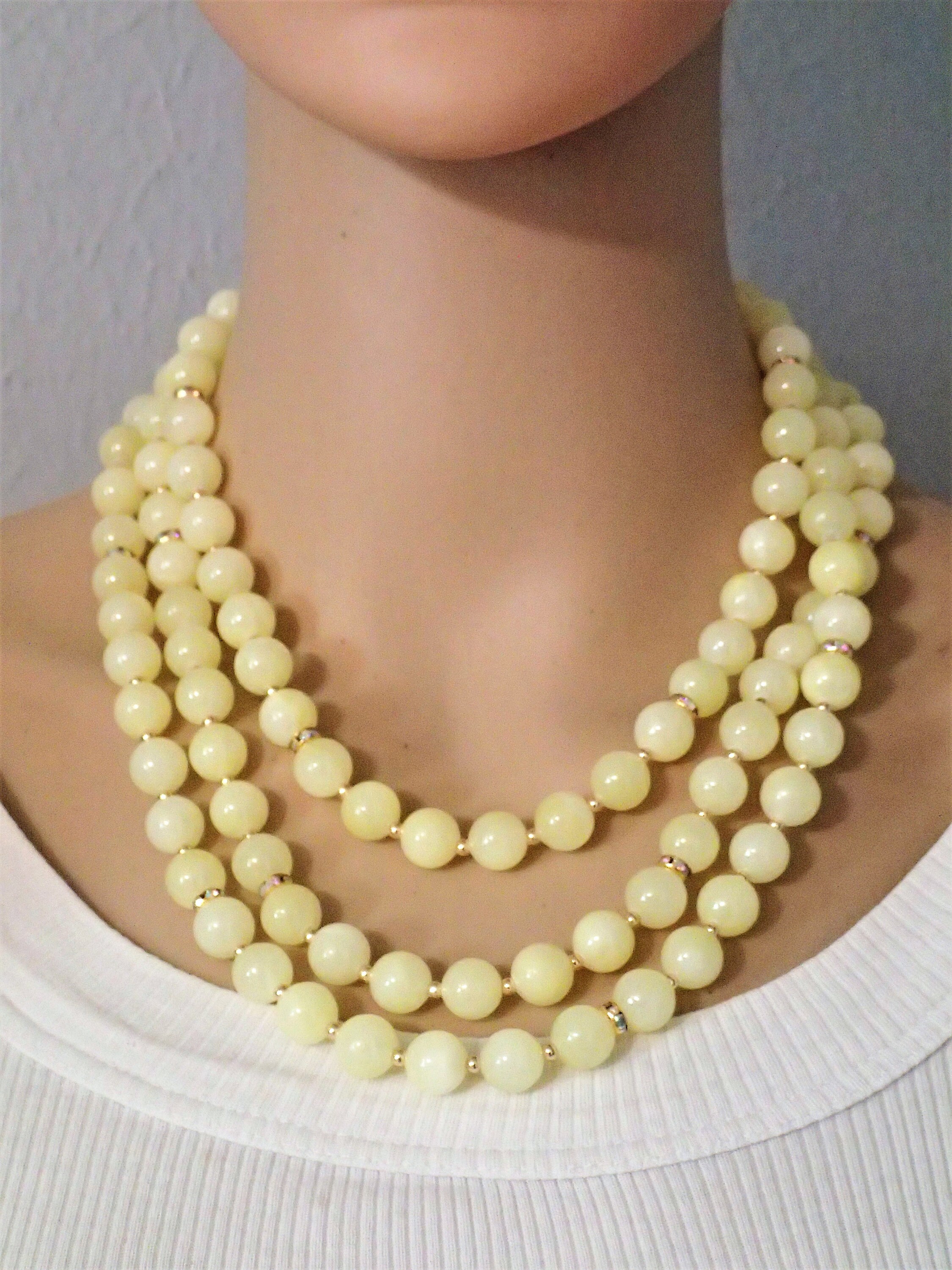 Yellow Jade Long Beaded Necklace, Yellow Gemstone Necklace, Yellow ...