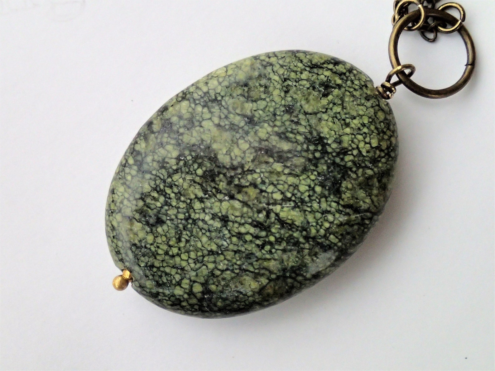 Superlong Green Stone on Chain Bohemian Camo Color Serpentine - Etsy