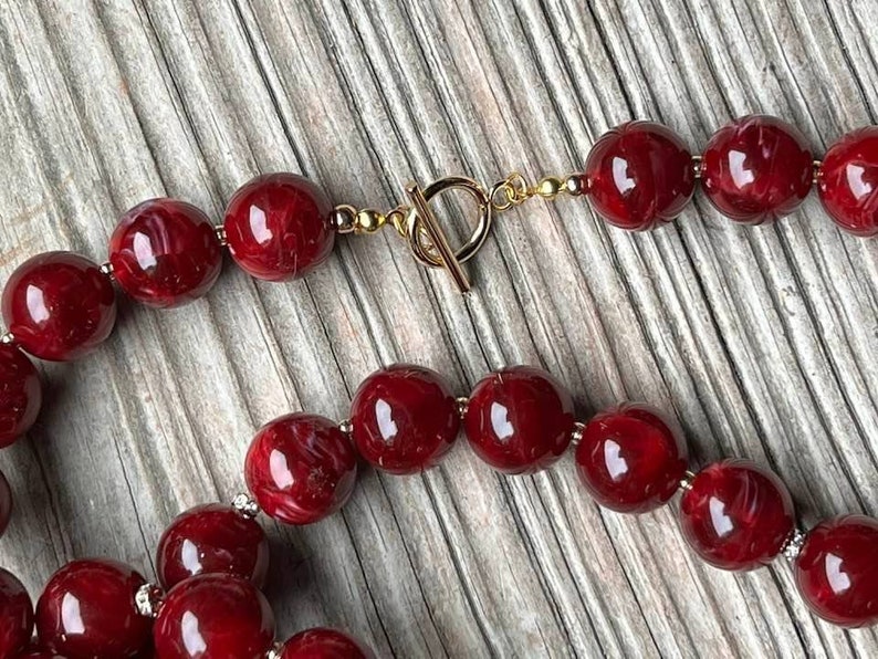 Long Maroon Chunky Beaded Necklace Dark Red Long Acrylic - Etsy