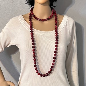 Long Maroon Chunky Beaded Necklace, Dark Red Long Acrylic Necklace With ...