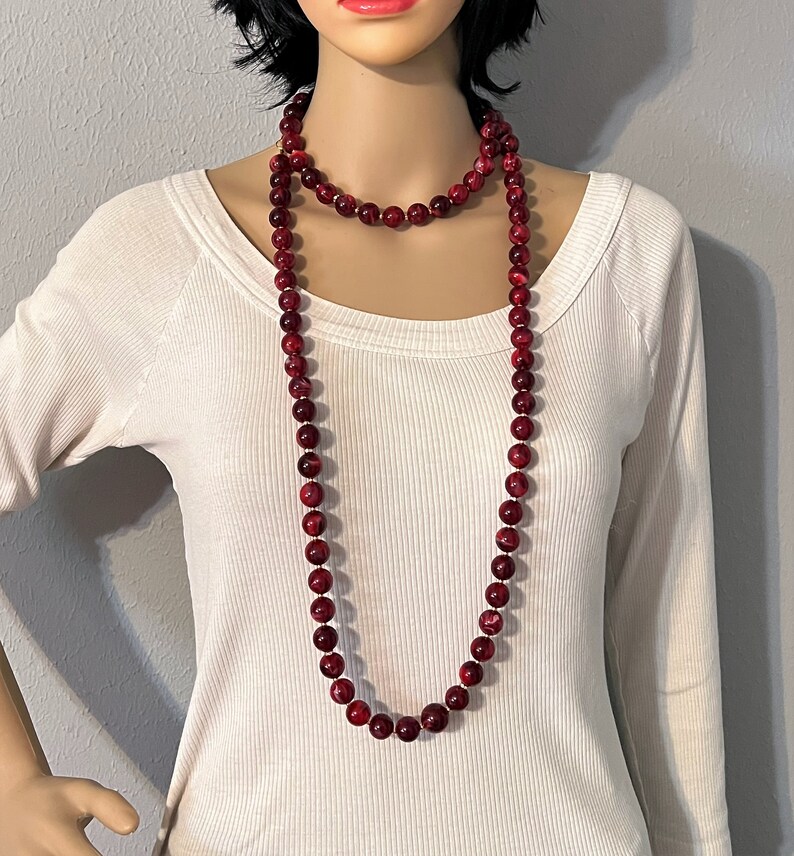 Long Maroon Chunky Beaded Necklace Dark Red Long Acrylic - Etsy