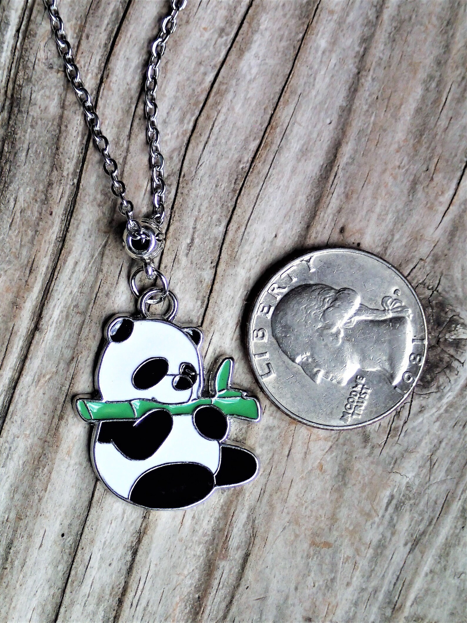 Panda Bear Enameled Pendant on Chain Necklace Panda Necklace - Etsy