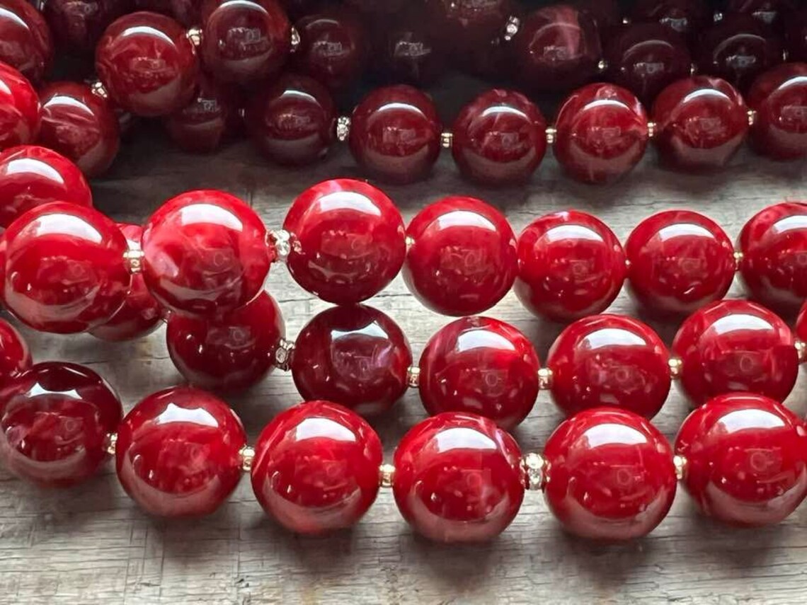 Long Maroon Chunky Beaded Necklace Dark Red Long Acrylic - Etsy