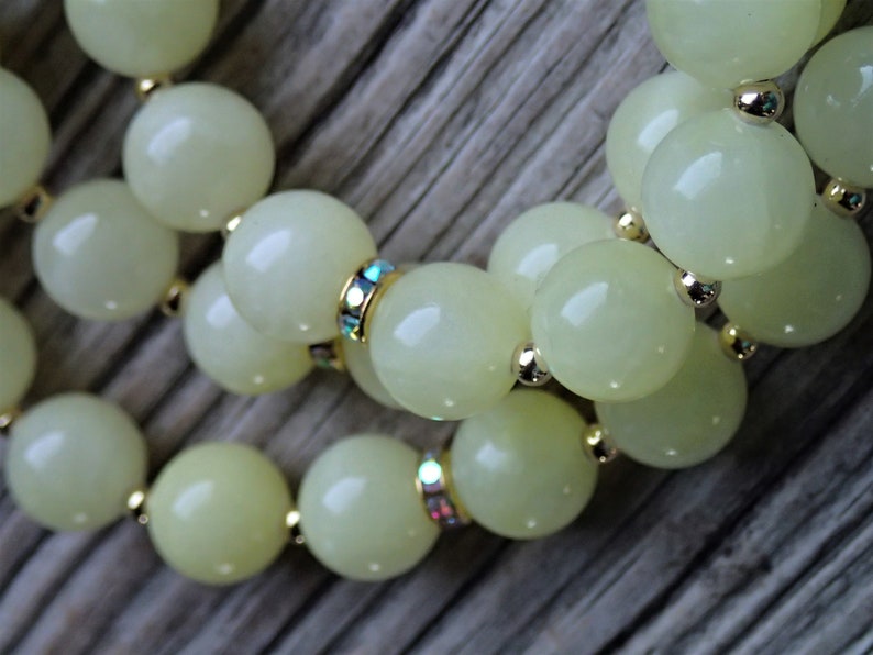 Long Pale Lemon Yellow Jade Chunky Necklace With Golden Accents, Gift ...