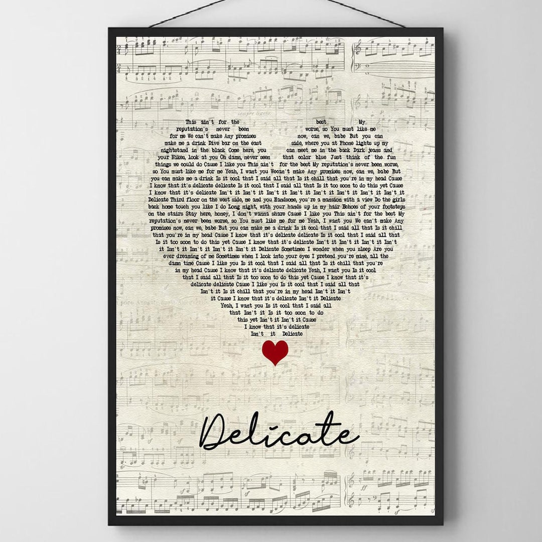 Taylor Swift Delicate Script Heart Song Lyric Wall Art Print Poster ...