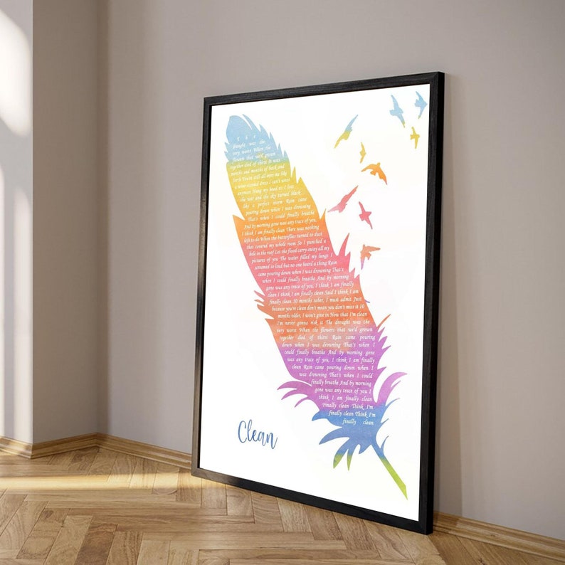Taylor Swift Clean Watercolour Feather & Birds Song Lyric Print Poster ...