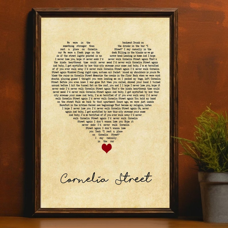 Taylor Swift Cornelia Street Vintage Heart Song Lyric Quote Music Print