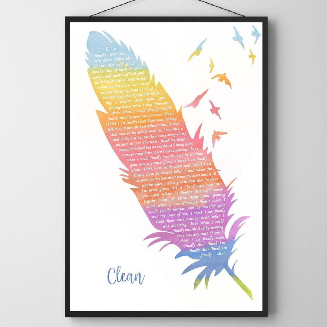 Taylor Swift Clean Watercolour Feather & Birds Song Lyric Print Poster ...