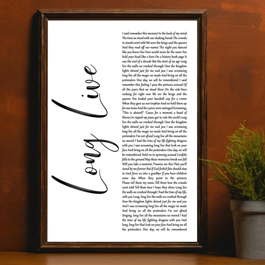 Taylor Swift Long Live White Script Decorative Wall Art Gift Song Lyric ...
