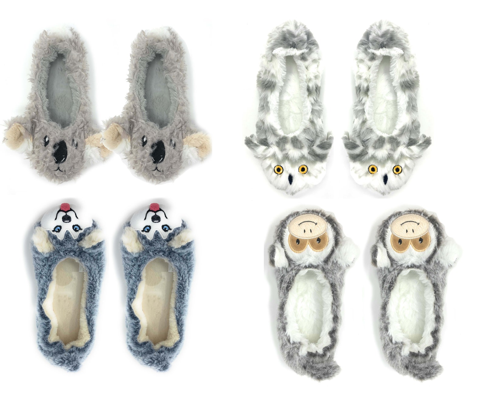 Animal Fur Slippers, Non-slip, Koala, Husky, Owl, Monkey Women Indoor ...