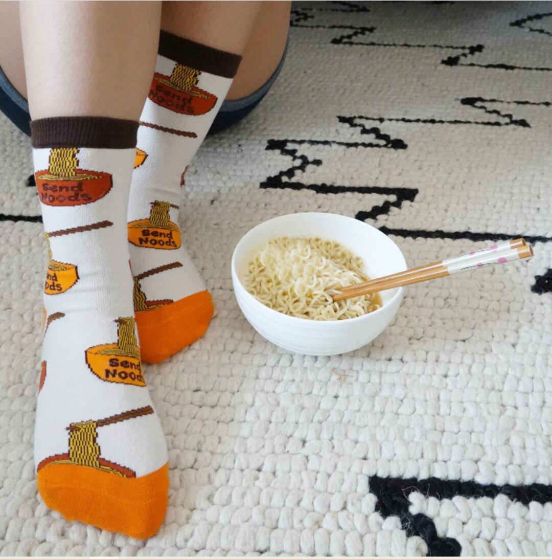 Noods/rock'in Ramen Special Socks Pattern,blue Noodle Funny Socks With ...