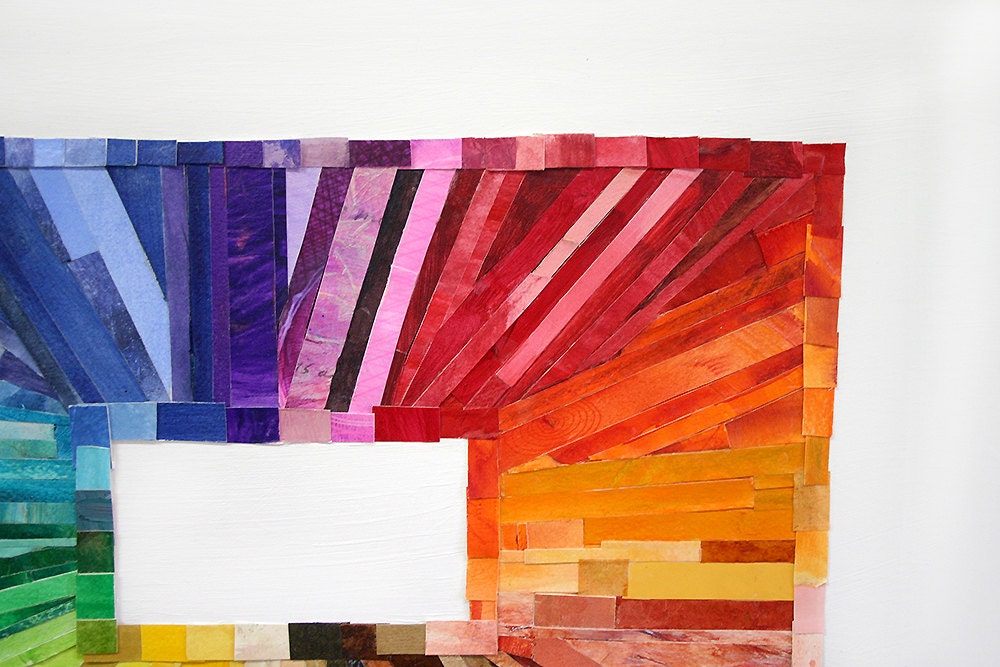 Rainbow Paper Collage- Wood Block- 16x20- Colorful Mixed Media- Color ...