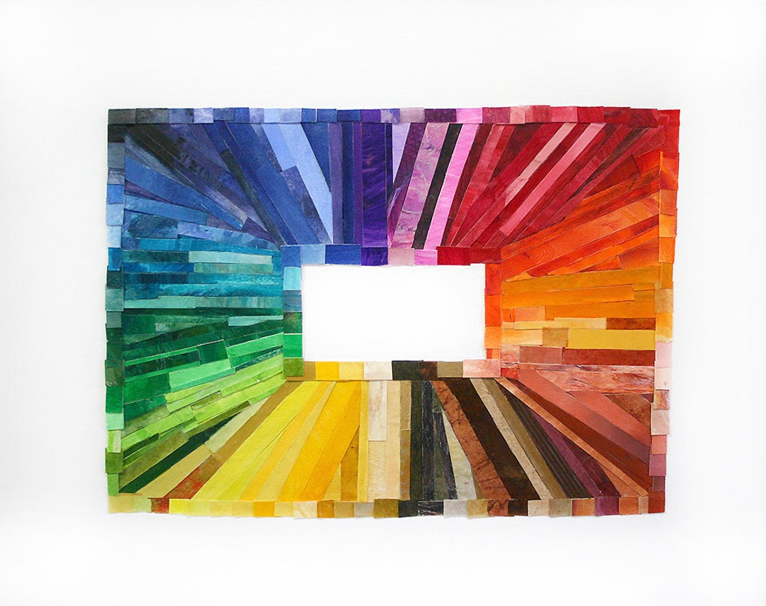 Rainbow Paper Collage- Wood Block- 16x20- Colorful Mixed Media- Color ...