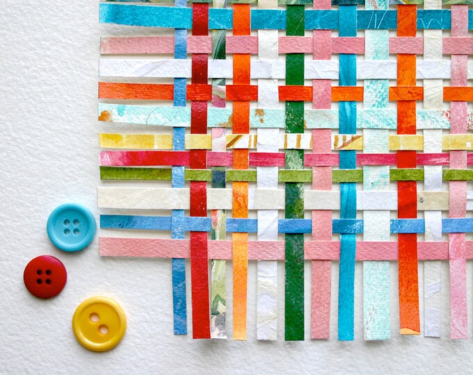 Bright Multi Paper Weaving Original Abstract Mixed Media Woven Paper ...