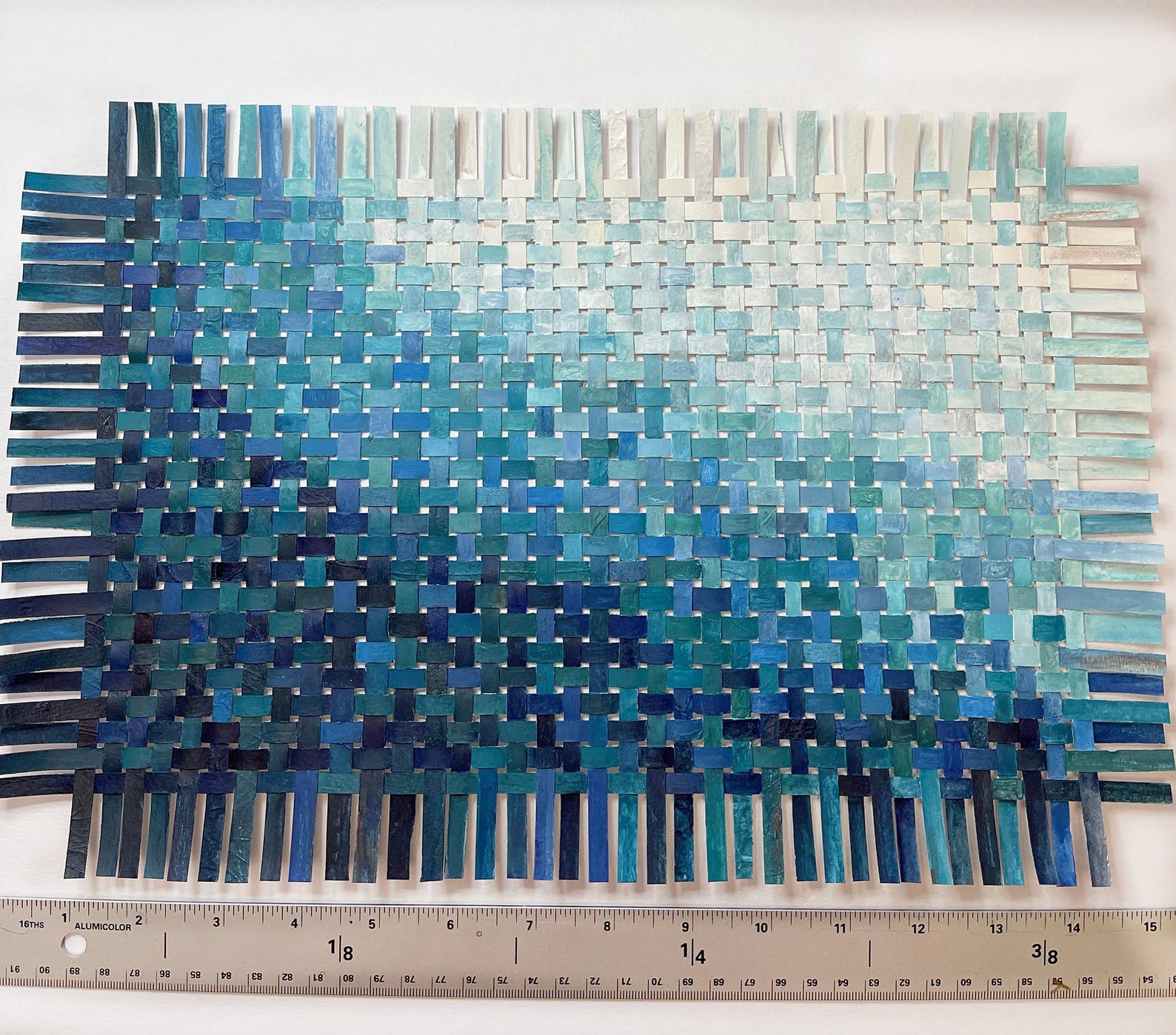 Turquoise Ombre Paper Weaving- 10x15- Hand Woven- Blue Abstract Art ...