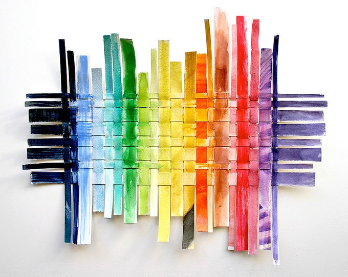 Rainbow Watercolor Paper Weaving Handwoven Art Hand Painted Papers ...