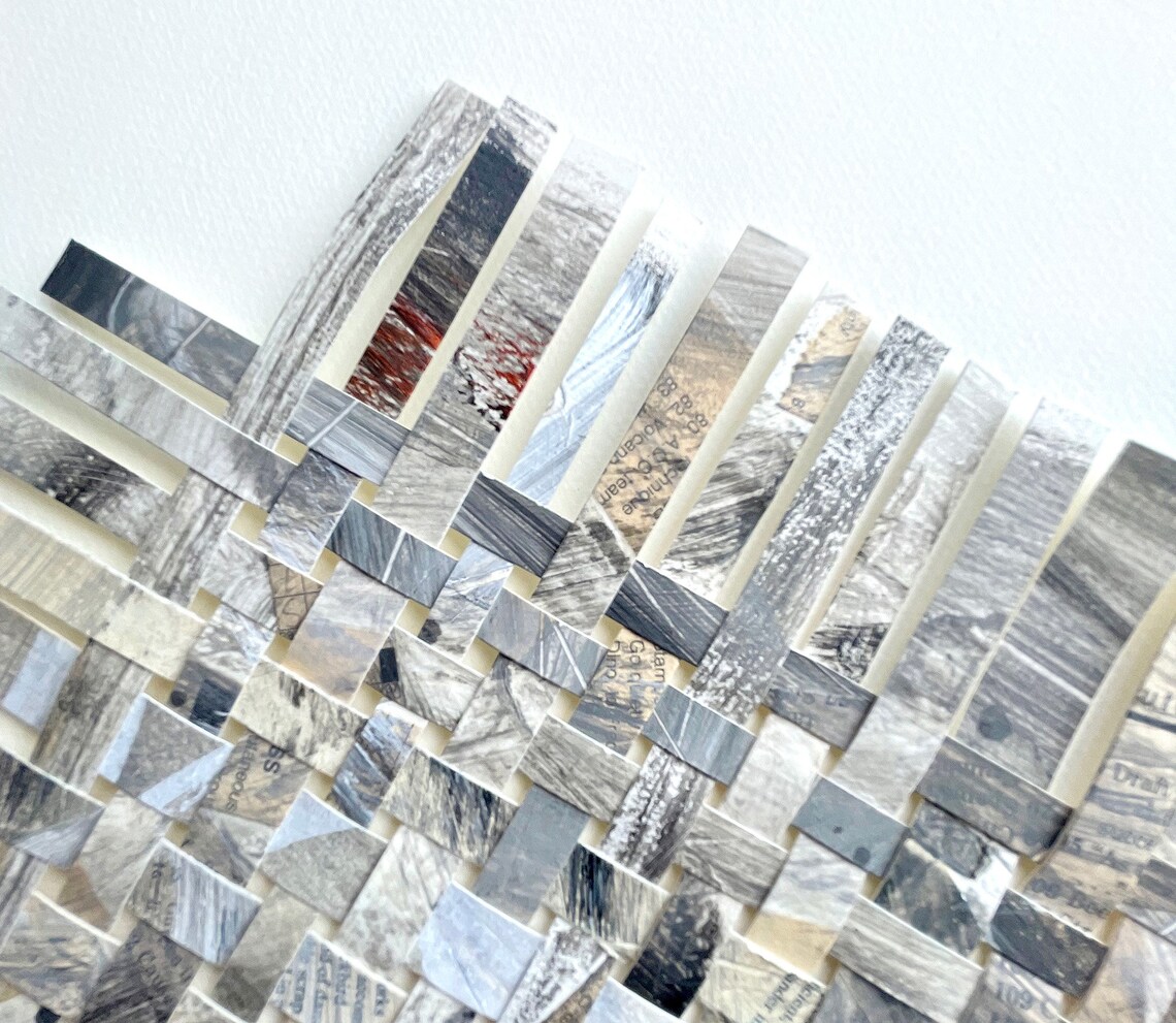 Crossword Paper Weaving 14x13 Original Handmade Art Black, Grey, White ...