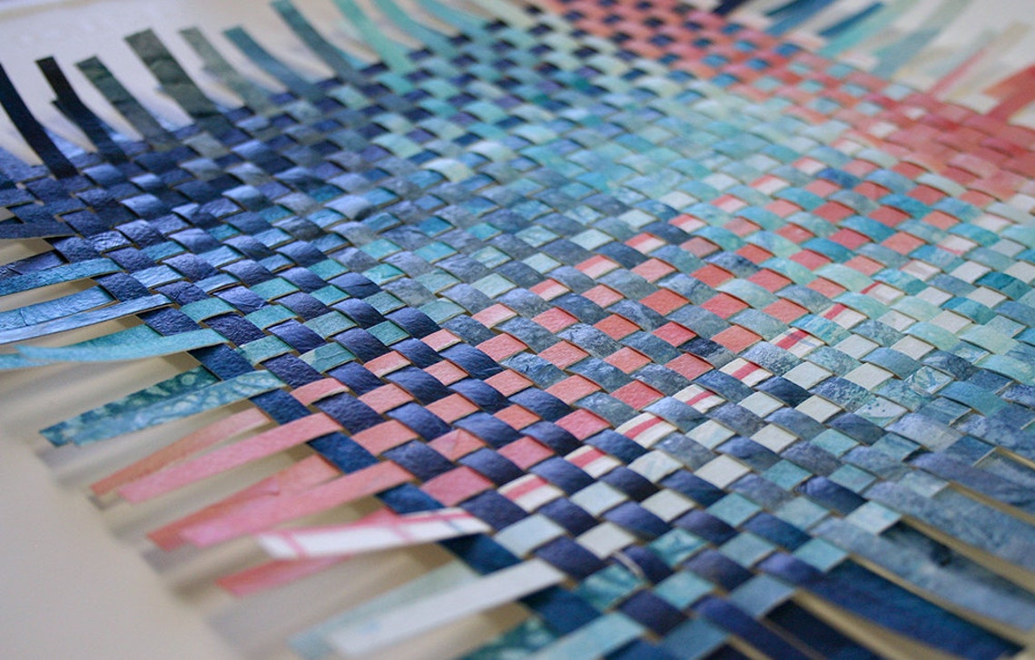 Blue Paper Weaving 11x11 Abstract Weaving Ombre Woven Art Turquoise ...